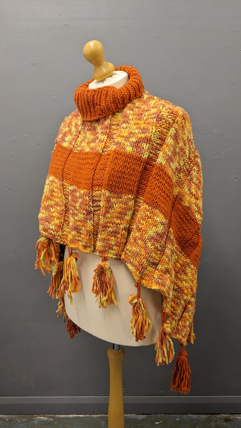 Vintage Wool Turtleneck Poncho With Tassel Fringe, One Size - Etsy
