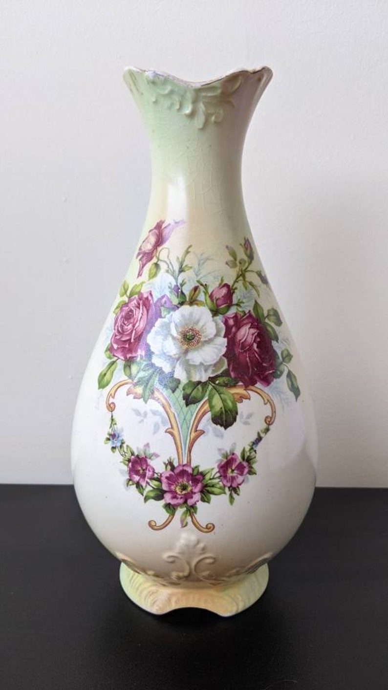 Antique S F & Co Crown Devon Vase, Vellum Blush Ware Rose Pattern, 0522 ...