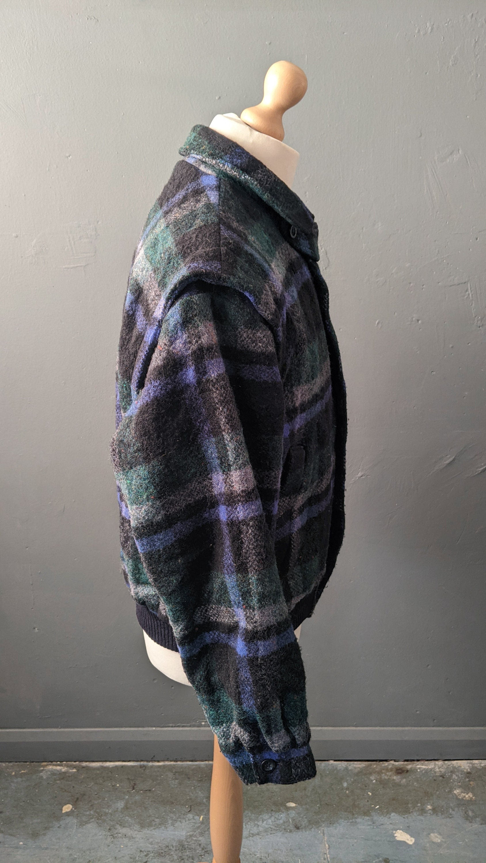 80s Tartan Wool Bomber Jacket by Melka, Plaid Check Coat, Size XL 48 ...