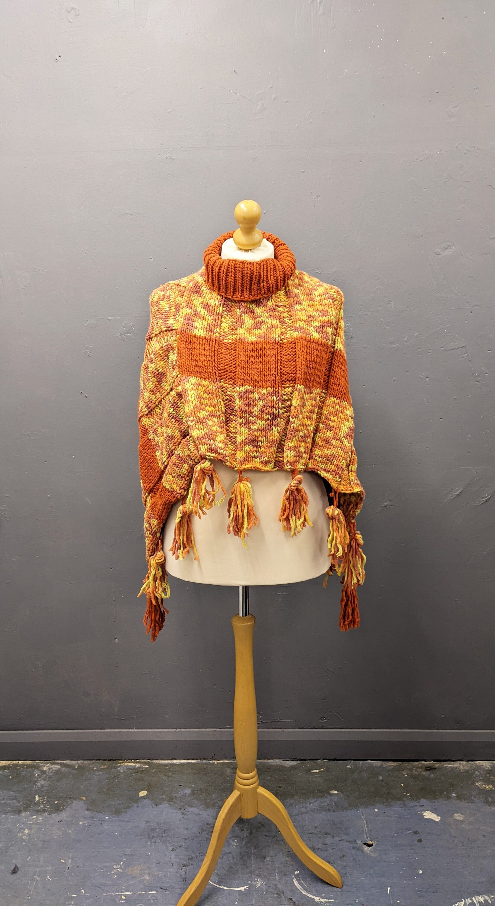 Vintage Wool Turtleneck Poncho With Tassel Fringe, One Size - Etsy