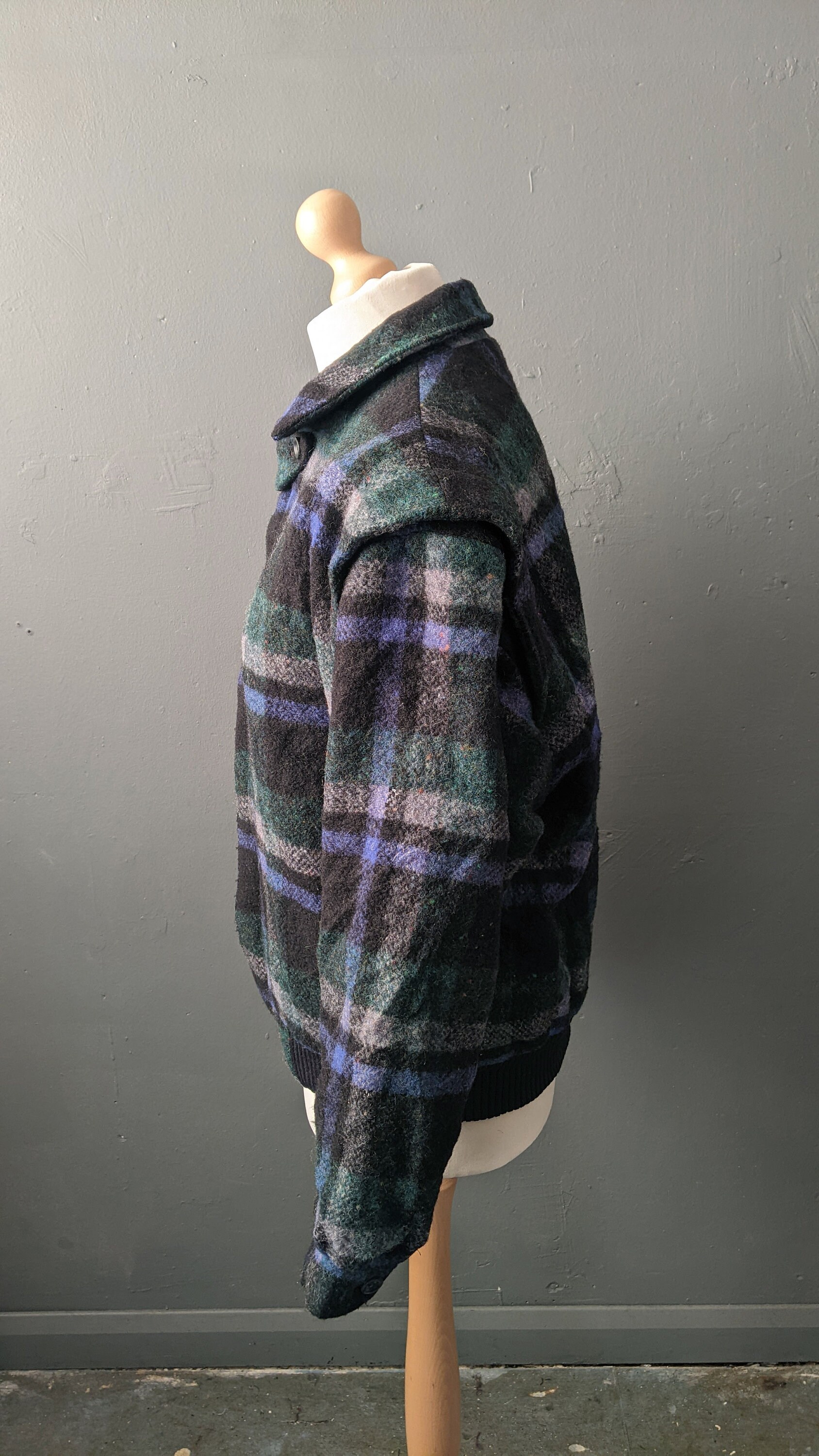 80s Tartan Wool Bomber Jacket by Melka, Plaid Check Coat, Size XL 48 ...