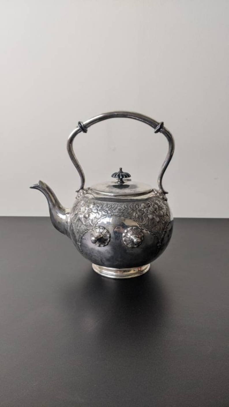 Antique Victorian Spirit Kettle, Silver Plated EPBM Chased Embossed ...