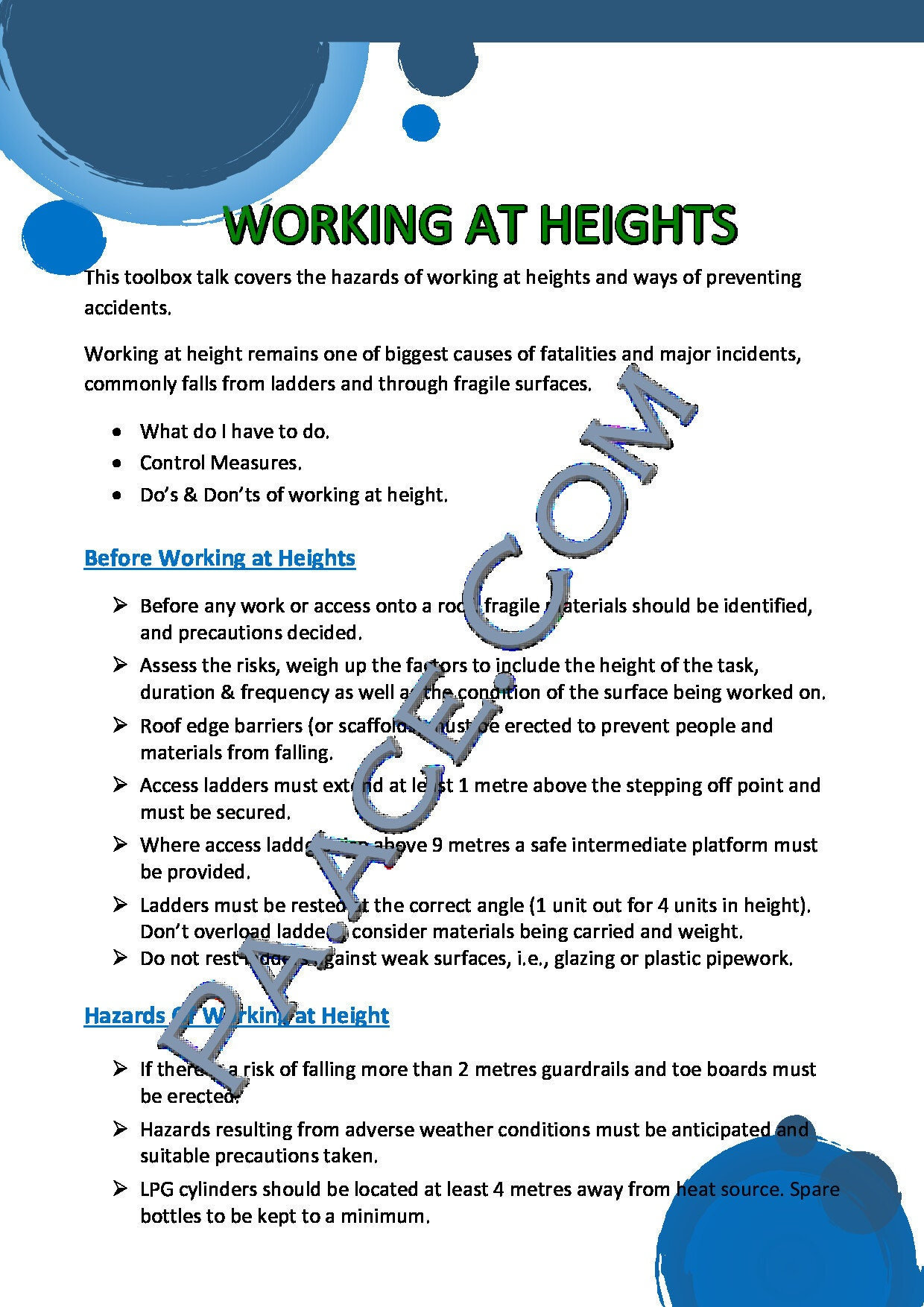 Toolbox Talk on Working at Heights, Height Safety, Site Safety, Young ...