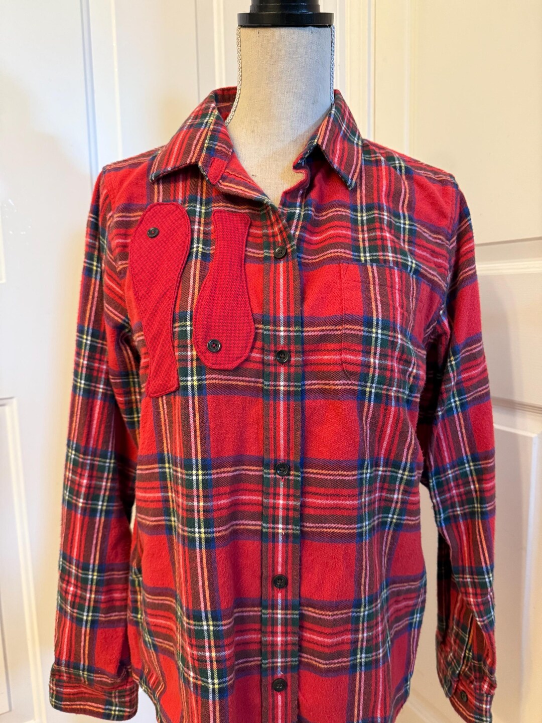 Red Plaid Fish Applique Button Down Shirt for Women Fisherman Core New ...