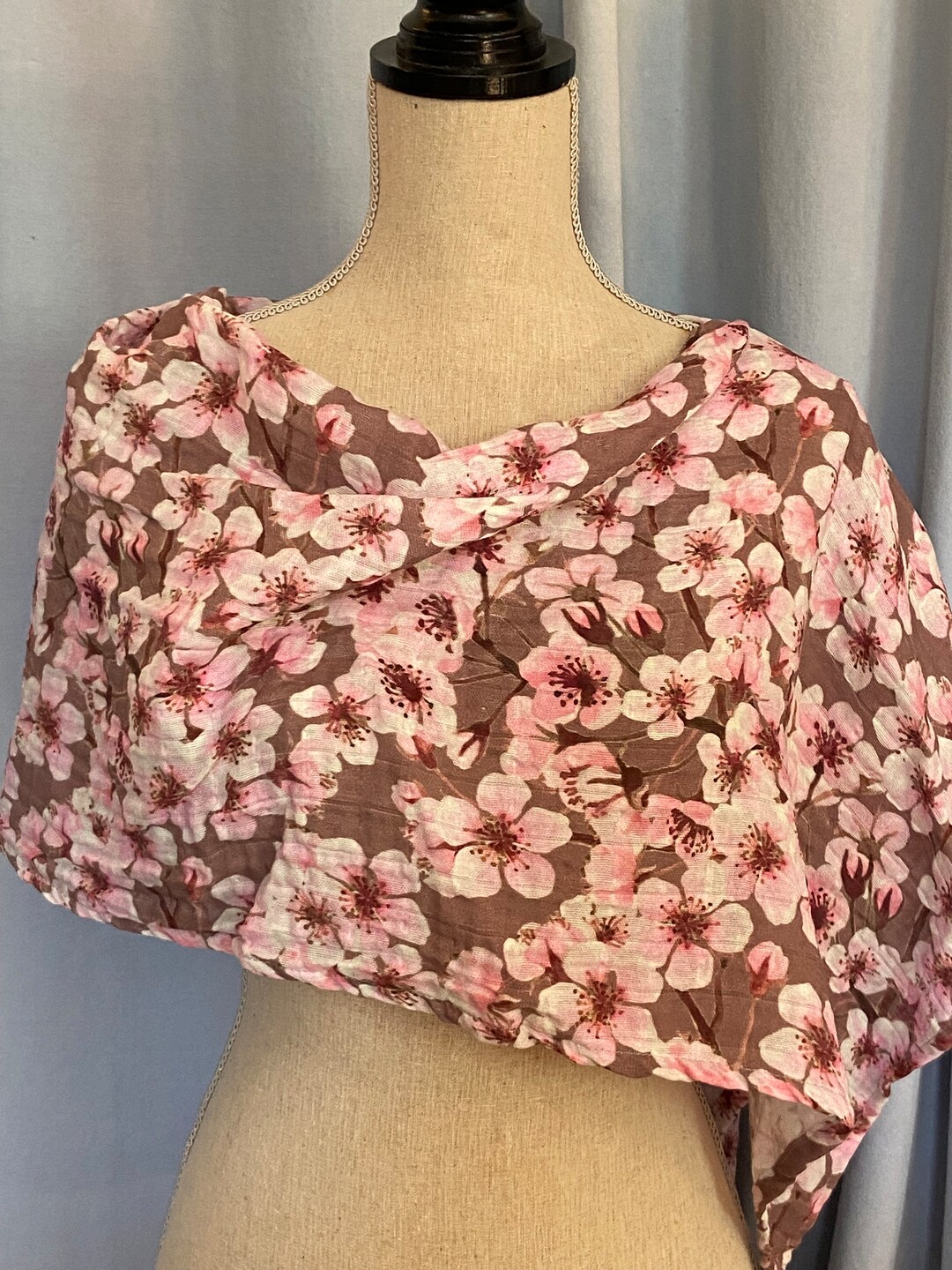 Cherry Blossom Shawl Pink Print Wrap Scarf Pink Print Organic Cotton ...