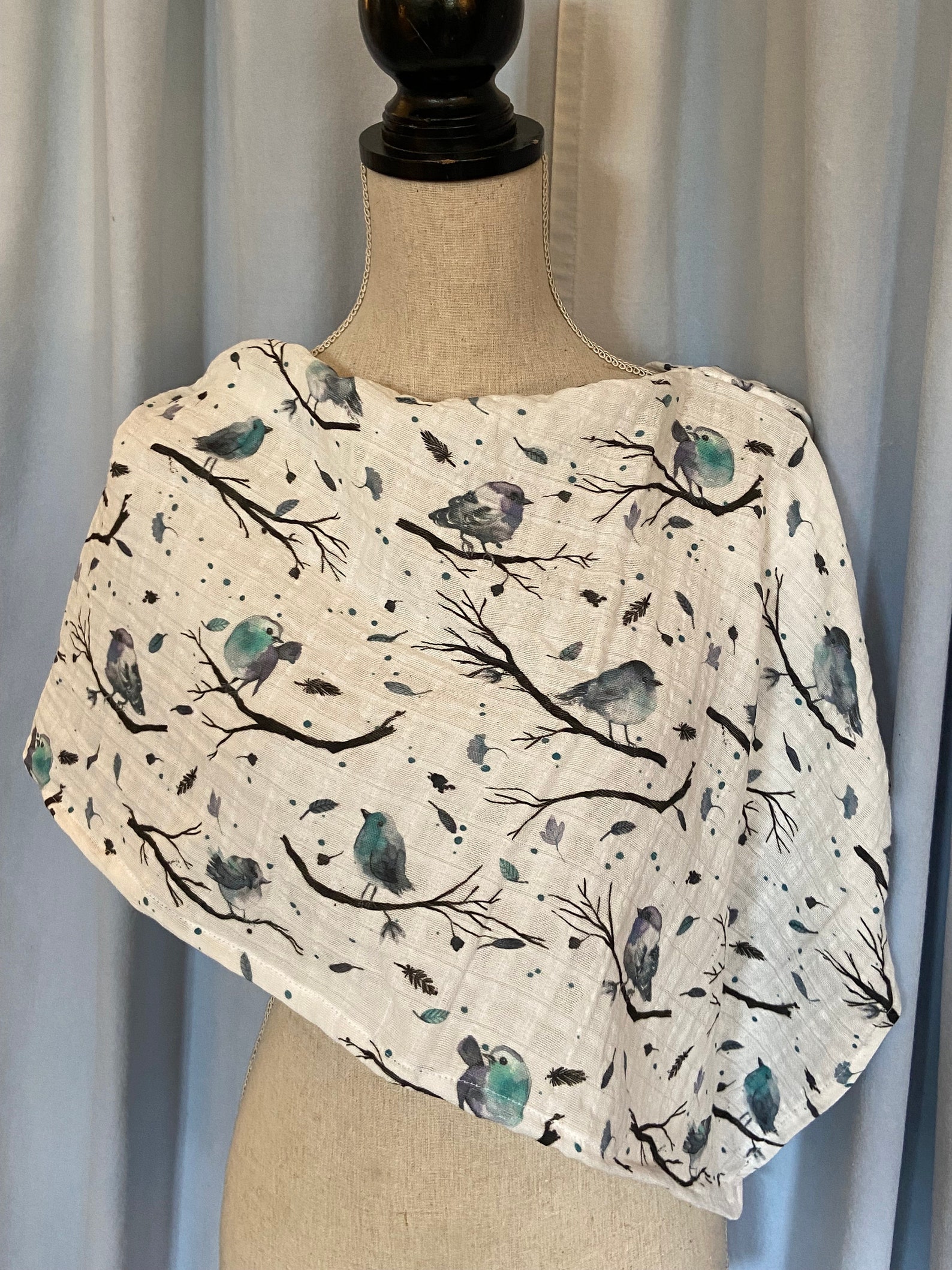 Nursing Shawl Bird Print Wrap Baby Shower Gift Blue Print Organic ...