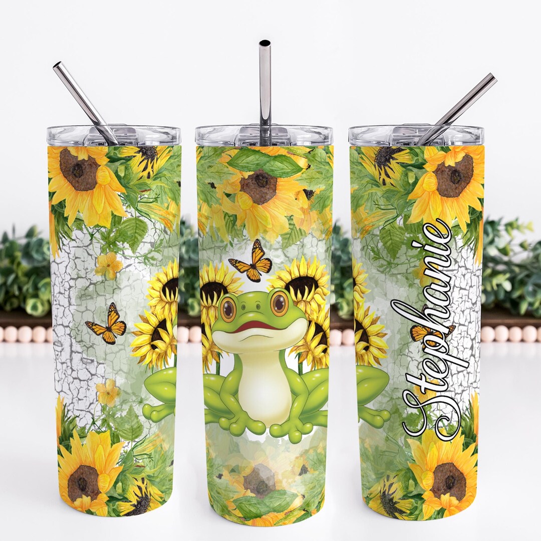 Frogs and Sunflowers Tumbler Personalized Frog Tumbler Frog Gifts ...