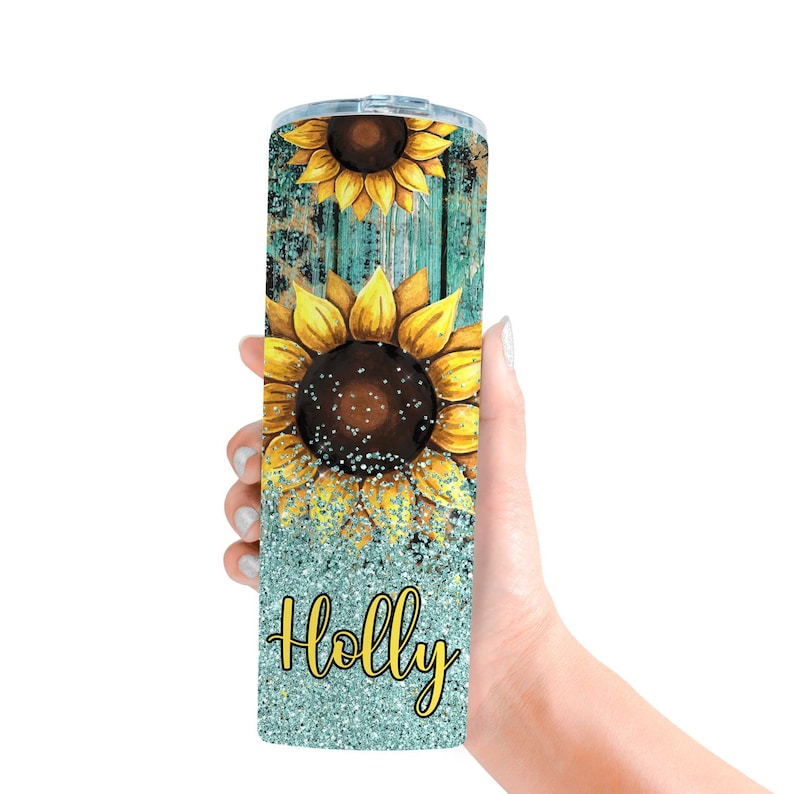 Personalized Teal Sunflower Tumbler | Sunflower Tumbler Cup | Teal ...