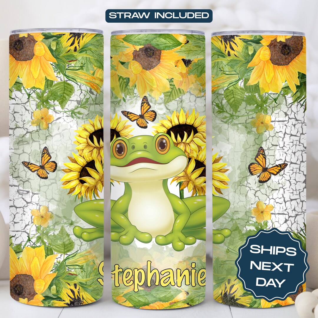 Frogs and Sunflowers Tumbler | Personalized Frog Tumbler | Frog Gifts ...