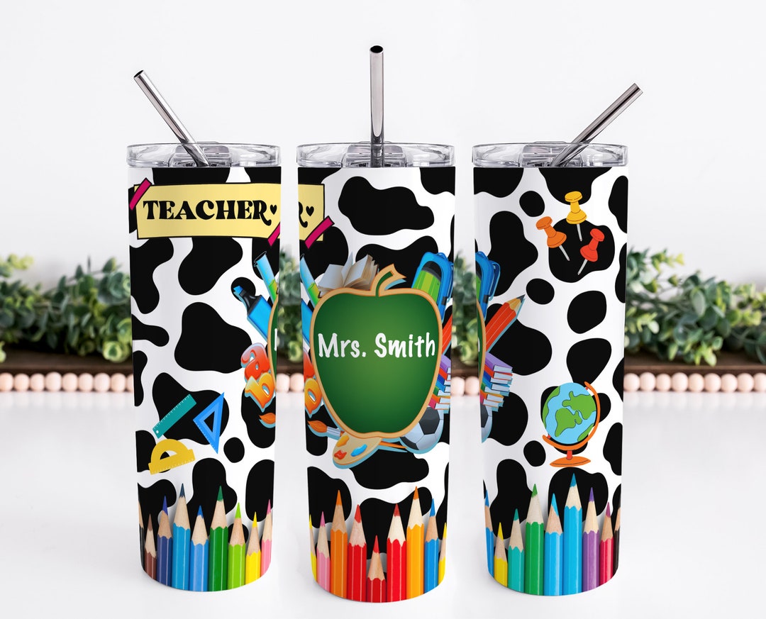 Personalized Teacher Cow Print Tumbler | Custom Teacher Tumbler | Gift ...