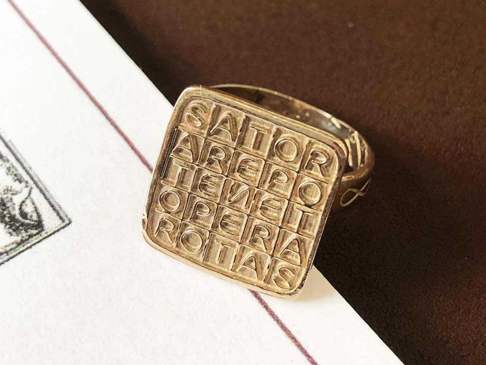 Solid Brass Ring With Magic Square Historical Ring With Sator | Etsy