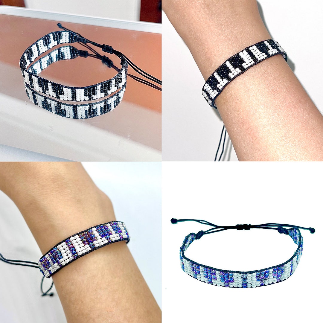 Magik piano Keyboard Theme Glass Bead Bracelet With Adjustable Slide ...