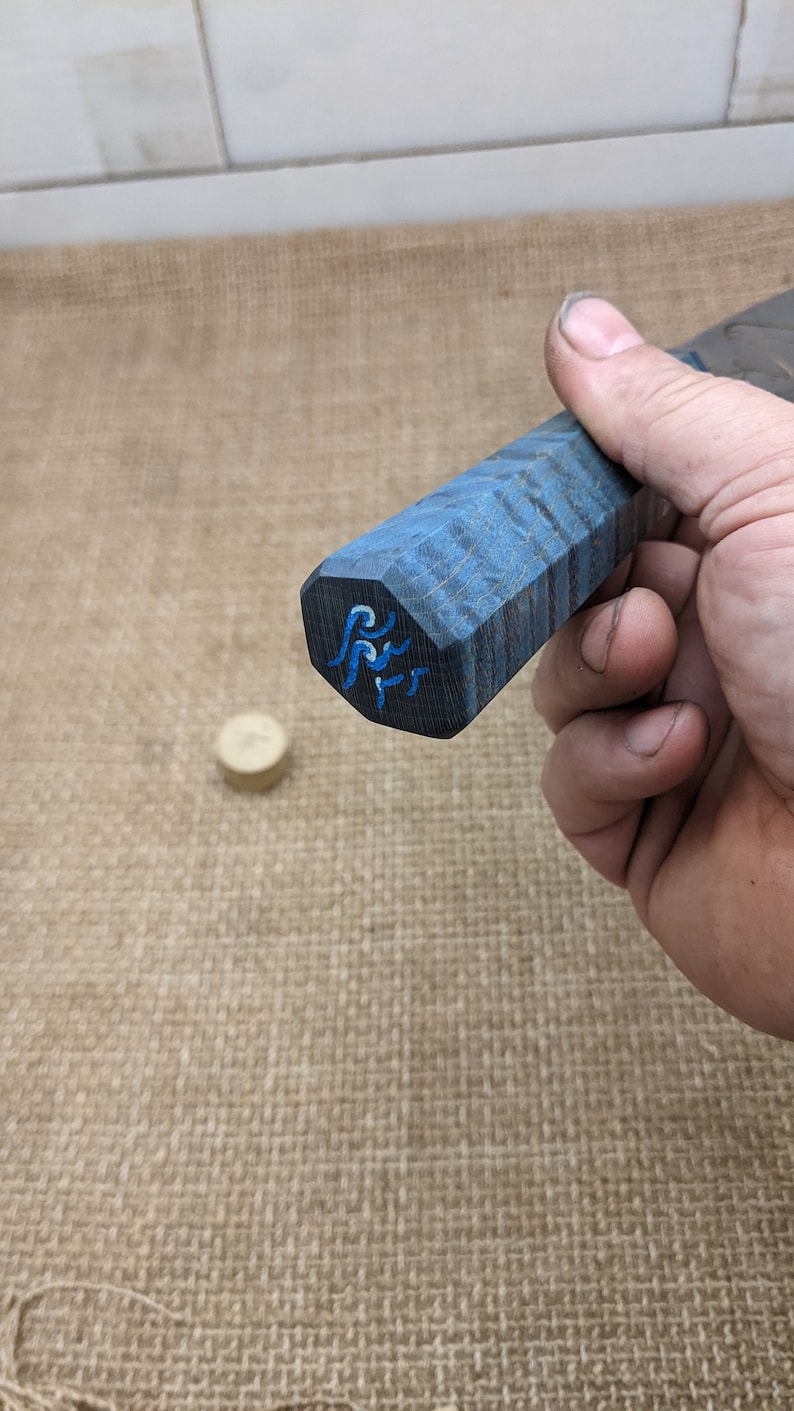 The Wave Pictorial Mosaic Chef Knife Stabilized Maple Handle Hand Made ...