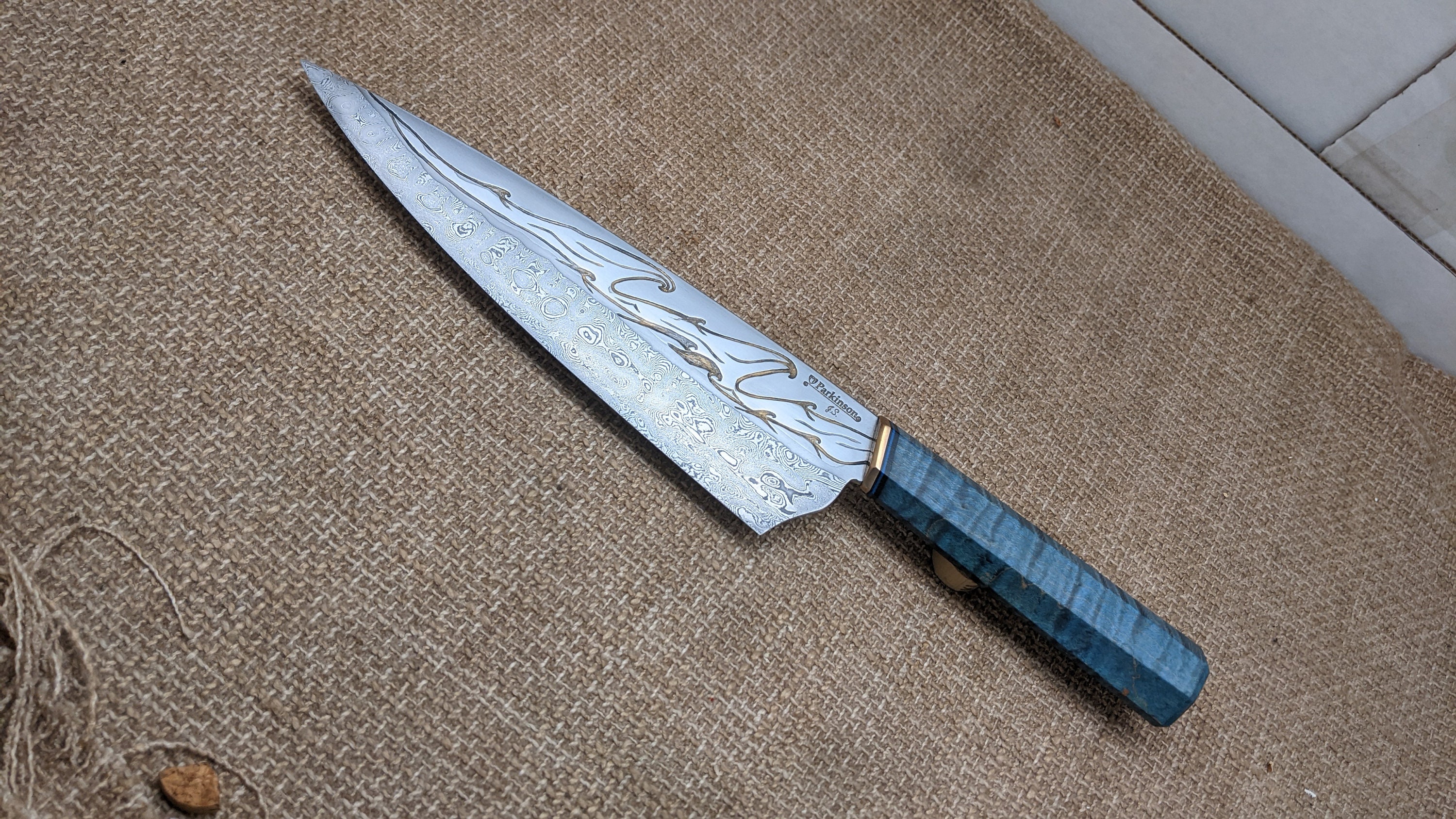 The Wave Pictorial Mosaic Chef Knife Stabilized Maple Handle Hand Made ...