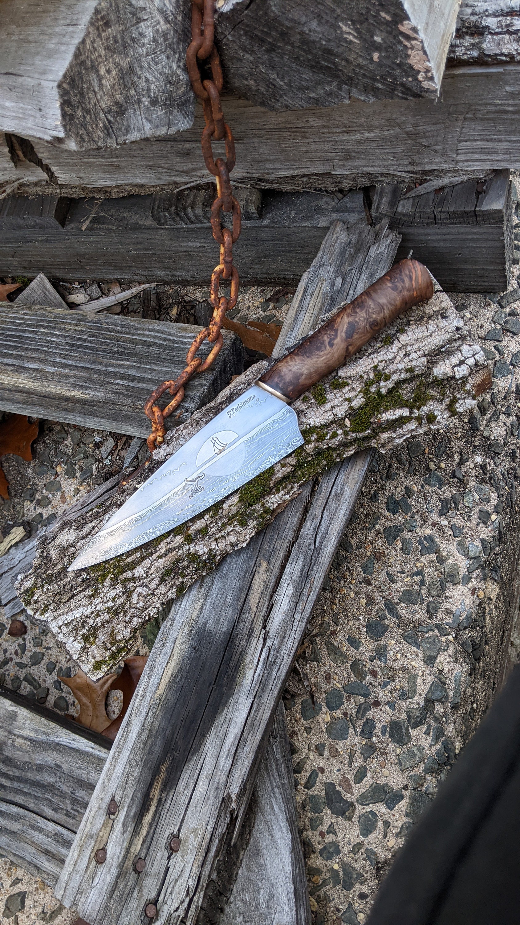 Pictorial Mosaic 7" Chef Knife With 24k Gold Plated Etched Whaling ...