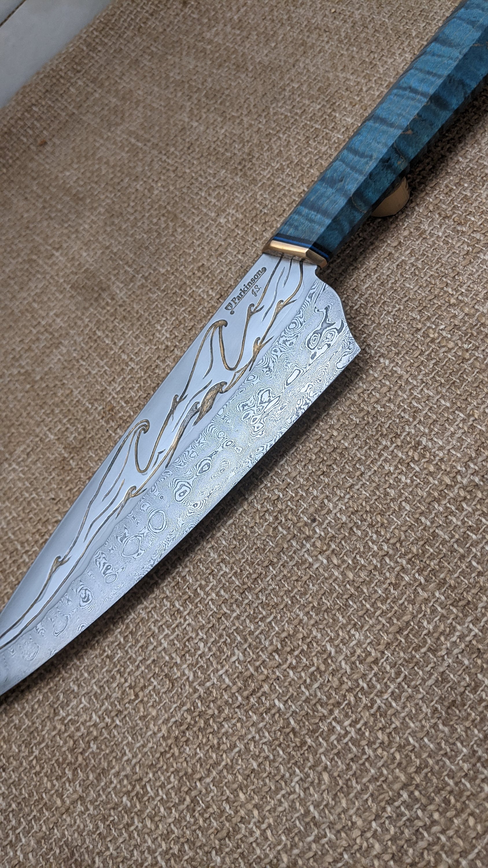 The Wave Pictorial Mosaic Chef Knife Stabilized Maple Handle Hand Made ...