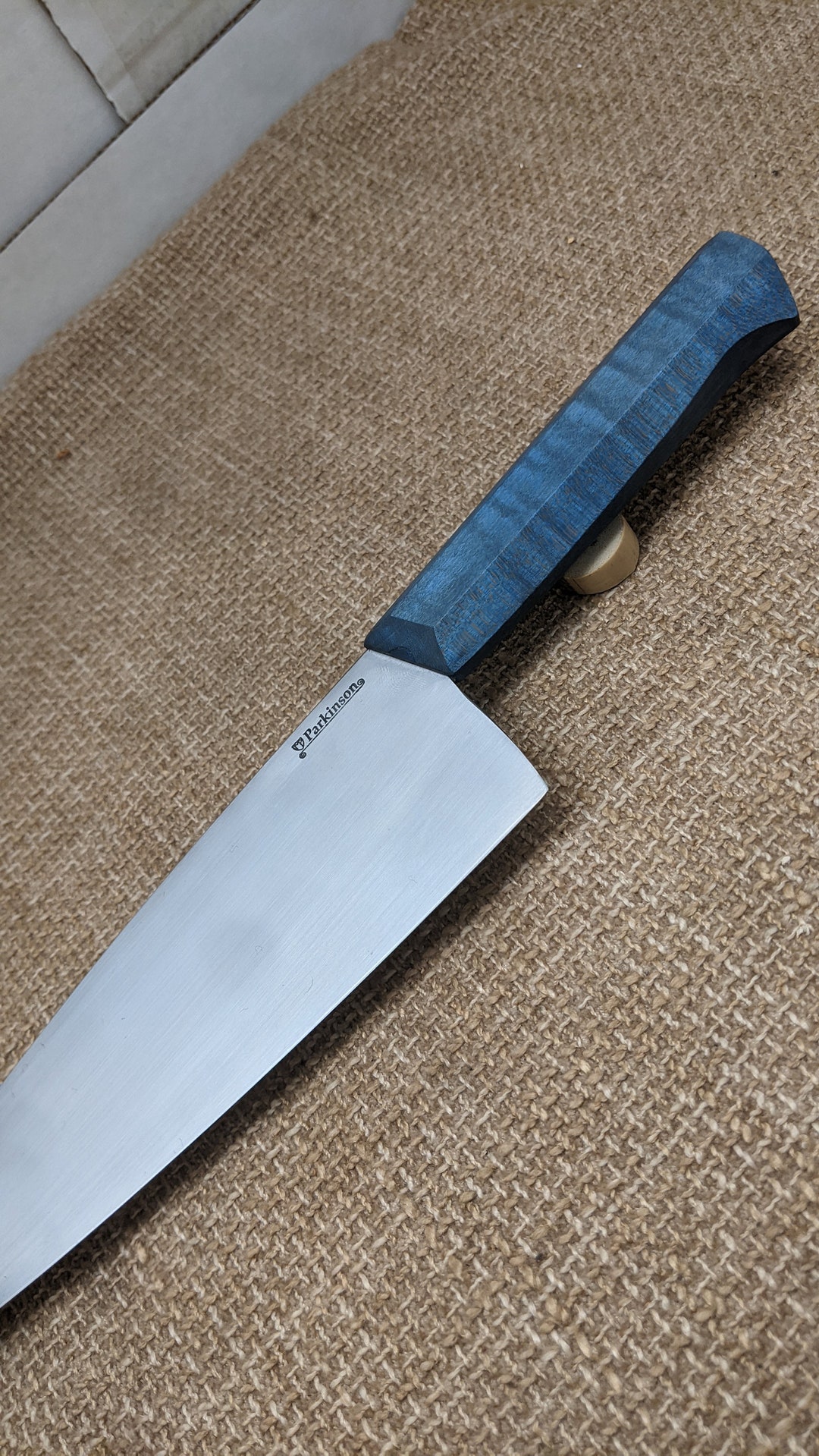 Hand Forged Aeb-l Stainless Kitchen Knife Stabilized Blue Dyed Figured ...