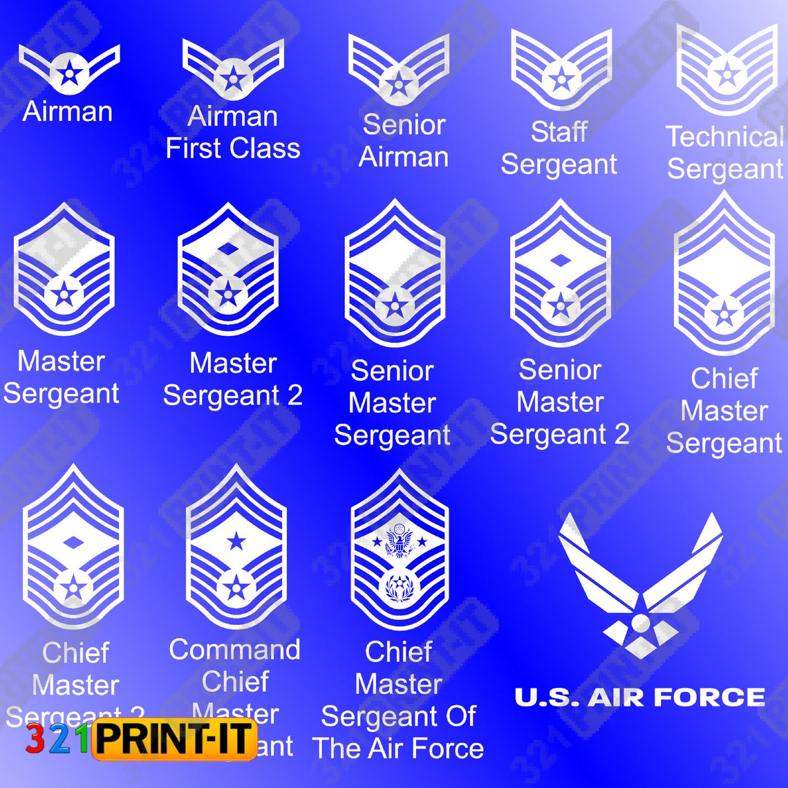 US Air Force Ranks - Digital File Download Svg Png Pdf Jpg Eps Cricut ...