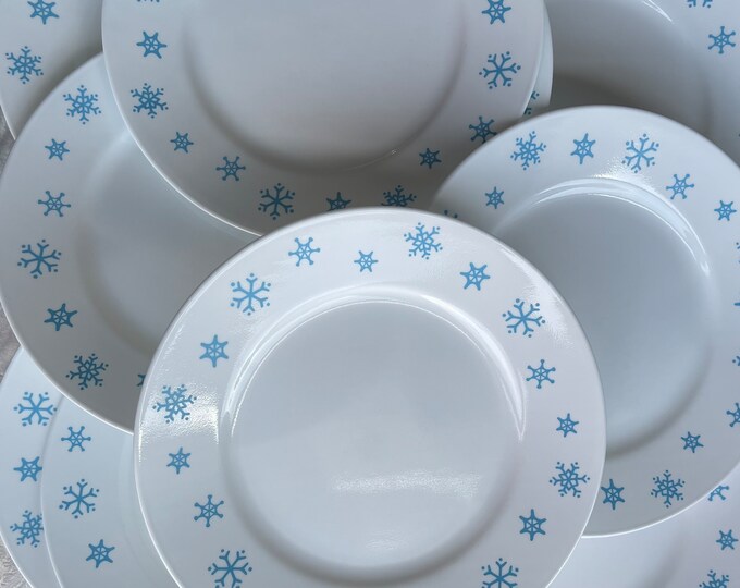 Rare Set 10 CORELLE Blue Snowflake Print 10.25 Dinner Plates, Corelle ...