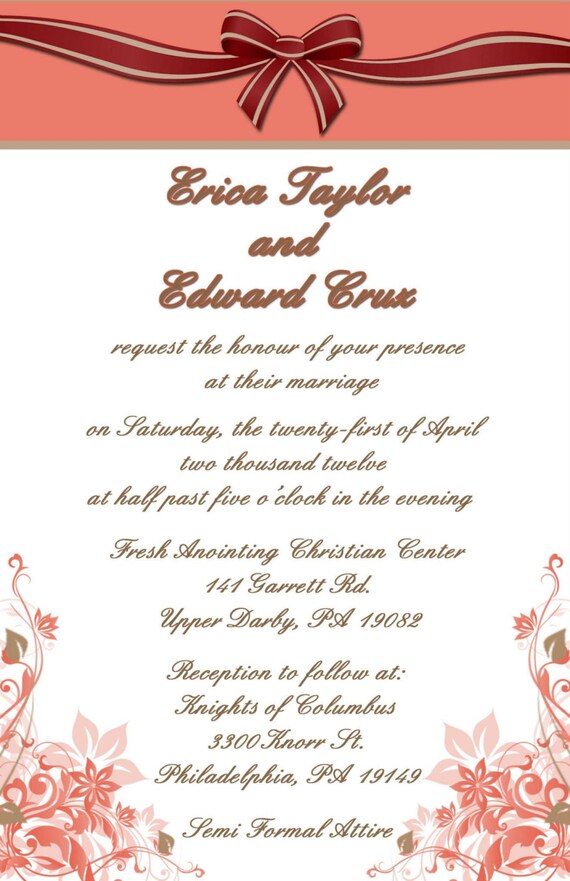 Tangerine Tango Color Floral Theme Wedding Invitation SET | Etsy