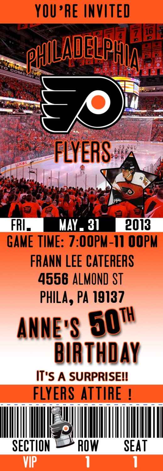 Sports Ticket Stub Invitations, Philadelphia Flyers, Philadelphia ...