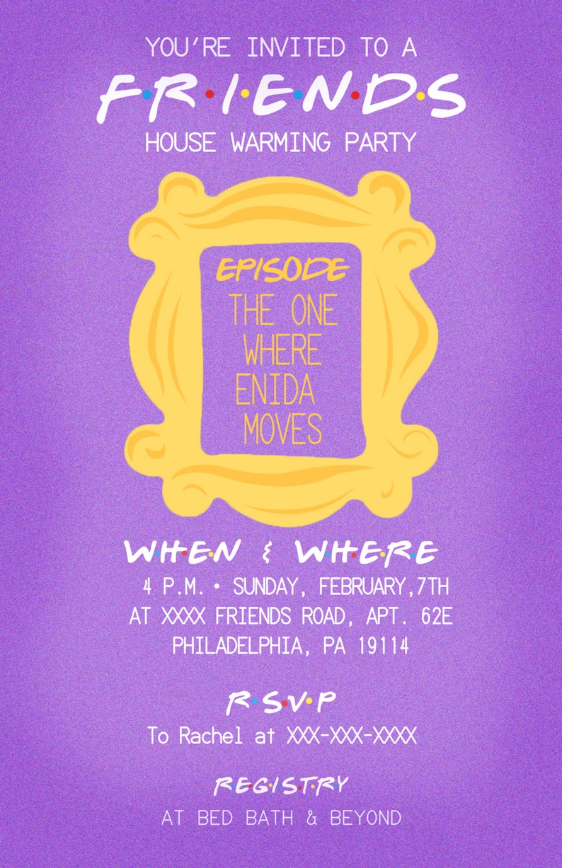 Friends TV Show Theme House Warming Party Invitation, Digital or ...