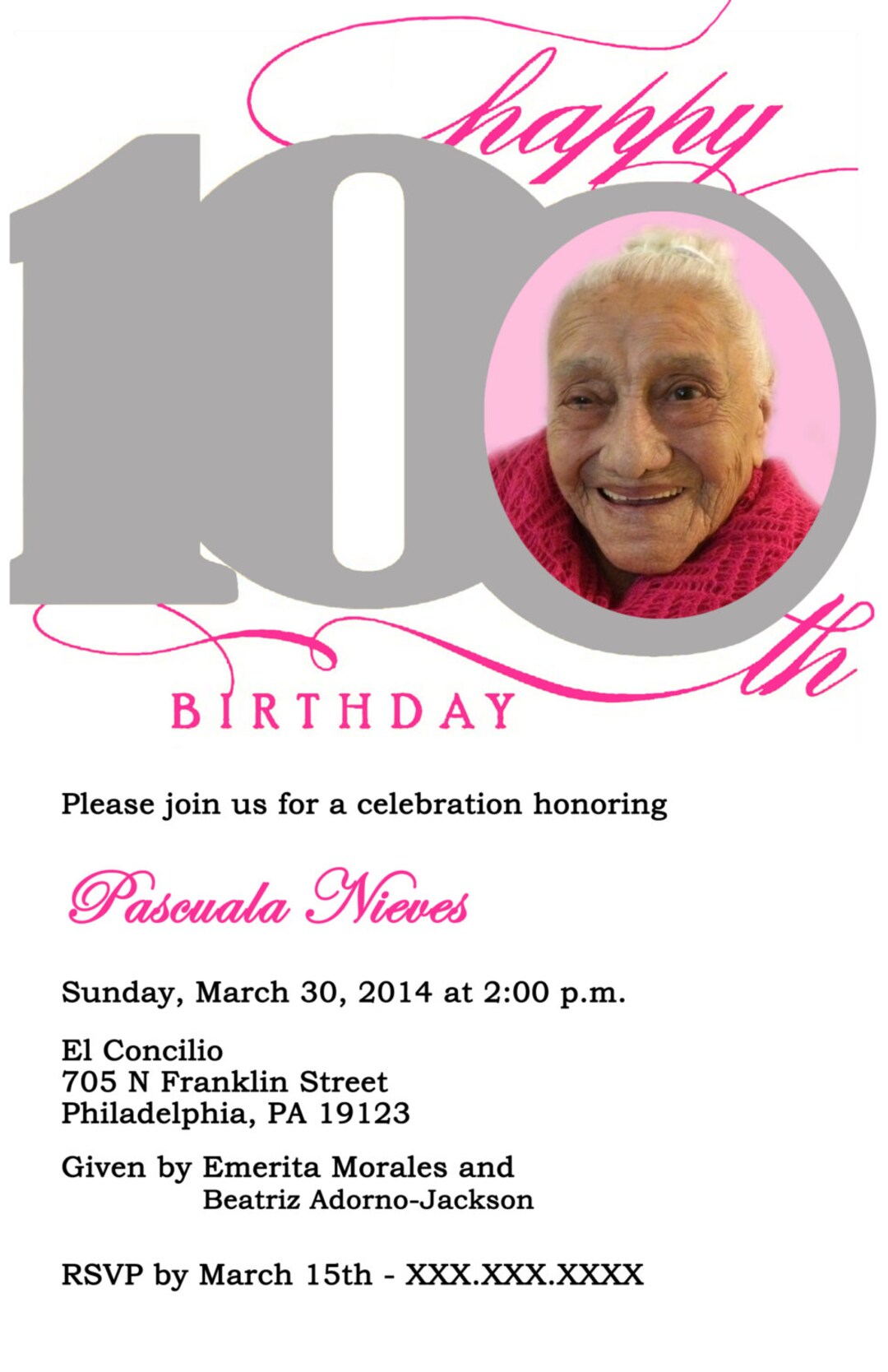 100th Birthday Invitation, Digital or Printed - Etsy