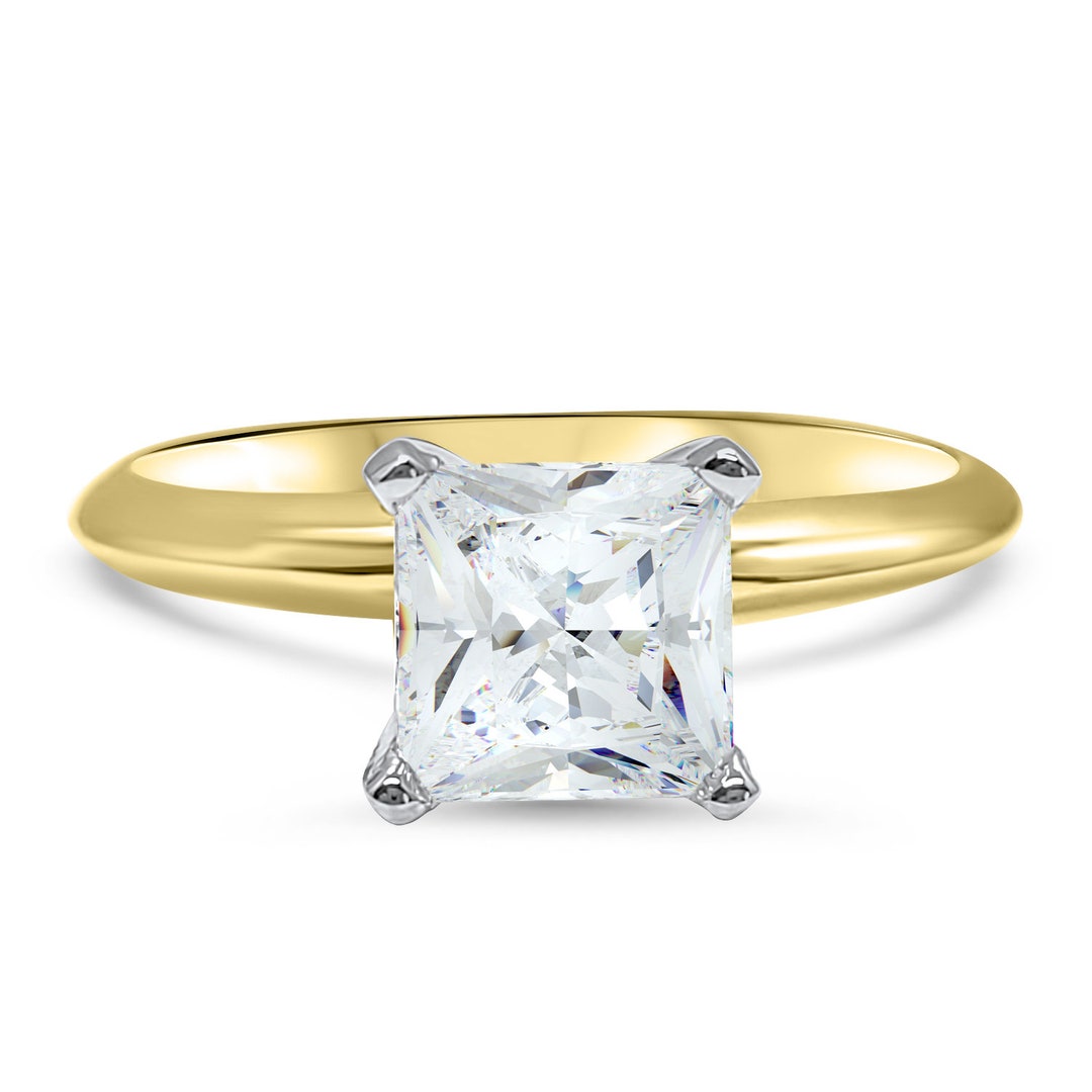 Square Cut Solitaire Engagement Ring Princess Cut Moissanite Engagement ...