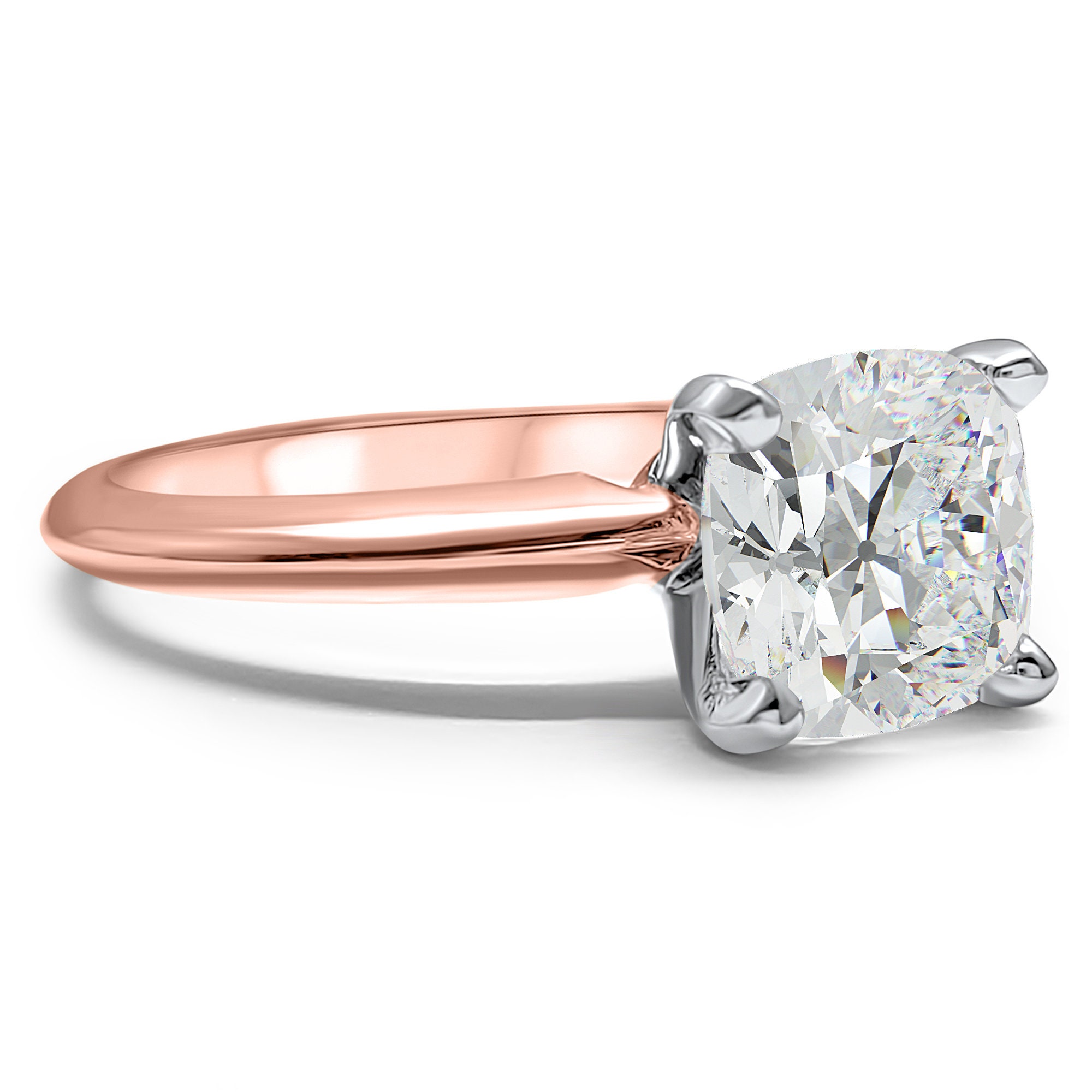 14k Rose Gold Cushion Cut Solitaire Engagement Ring 1/2 | Etsy