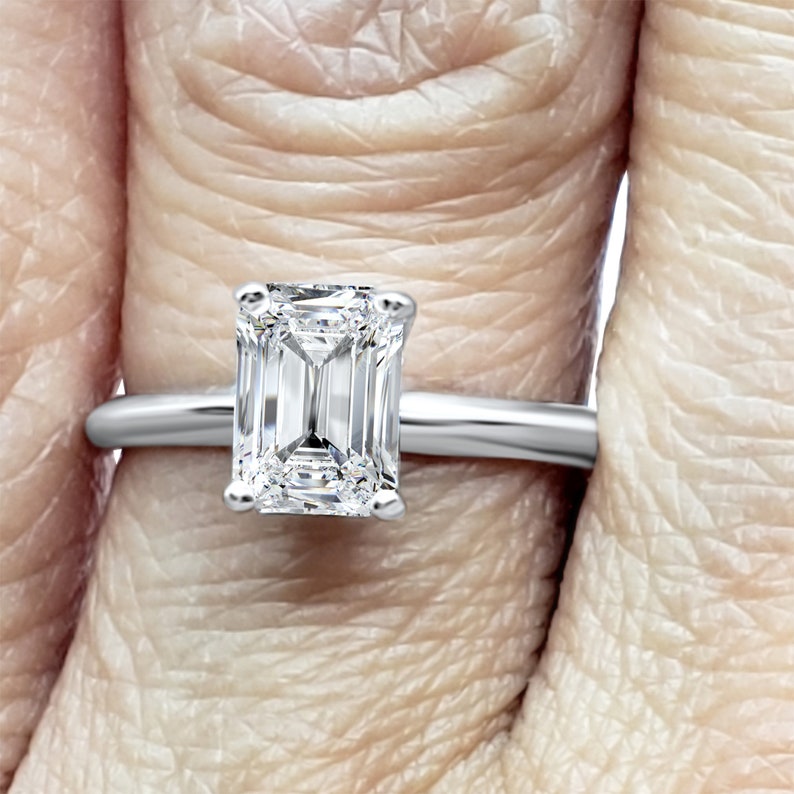 Emerald Cut Moissanite Engagement Ring 1 Carat White Gold Etsy