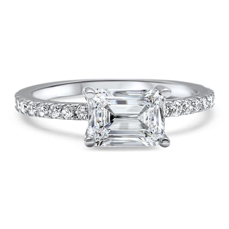 Emerald Cut Moissanite Wedding Set East West Engagement and | Etsy