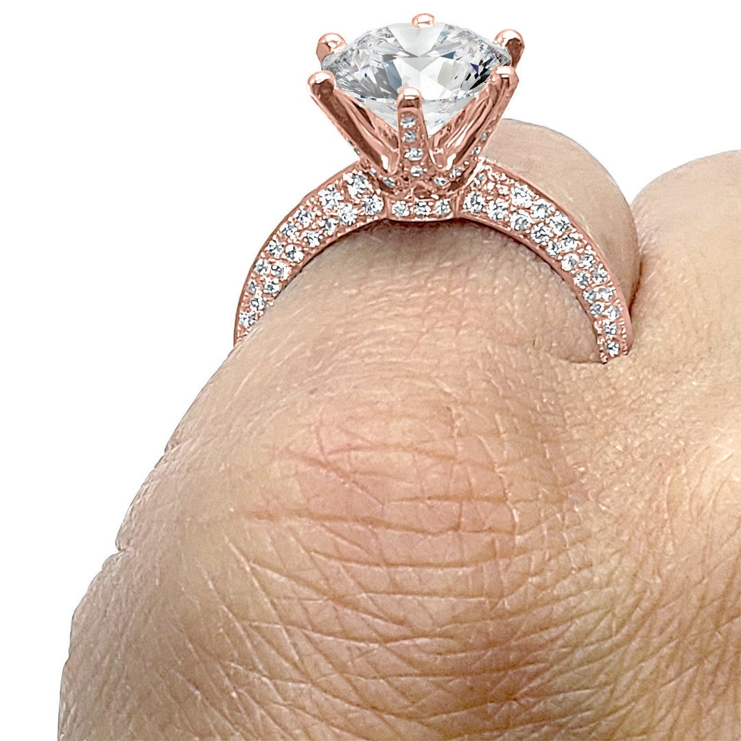 Rose Gold Pave Diamond 3 Carat Round Cut Moissanite Engagement ...