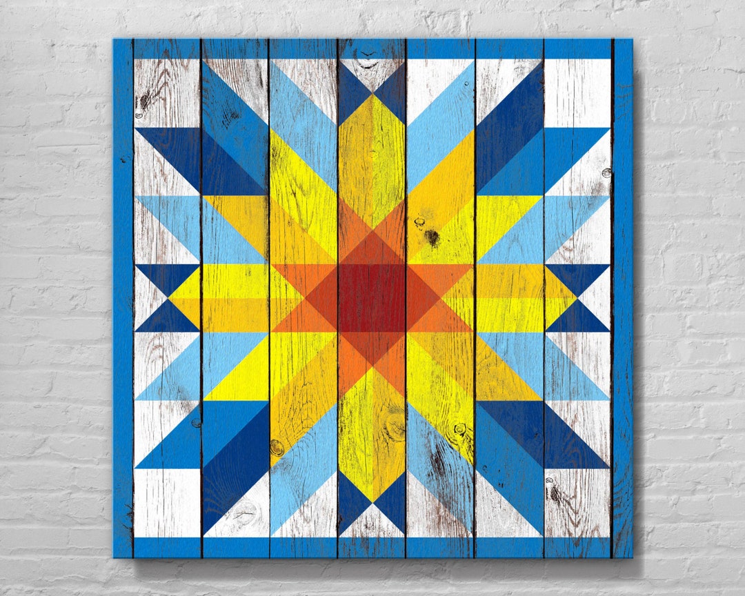 Sunflower Star Blue Bell Barn Quilt With Wood Effect, Large, Medium ...