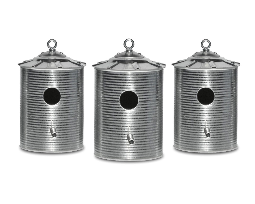 3-pack Grain Bin Wren Houses - 4.5" Diameter Hanging Metal Birdhouse ...