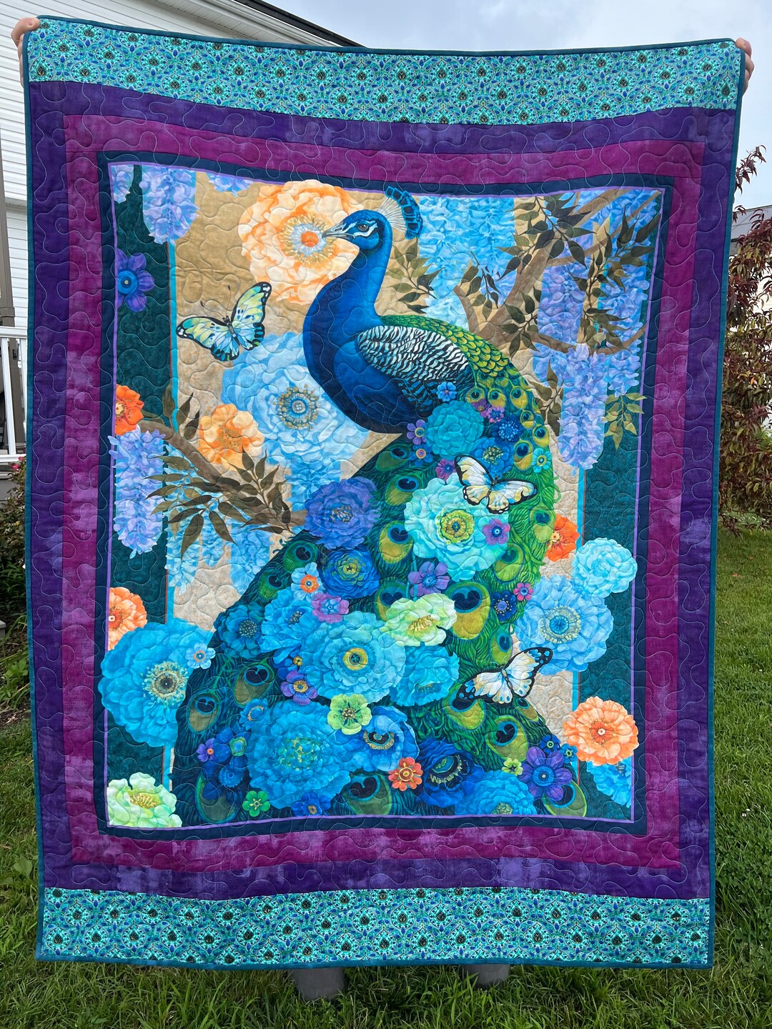Handmade Cotton Peacock Quilt: Colorful Accent Quilt (57”x43”) - Etsy