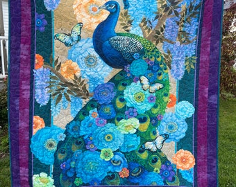 Floral Peacock One Block Wonder Handmade King Size Quilt That Measures ...