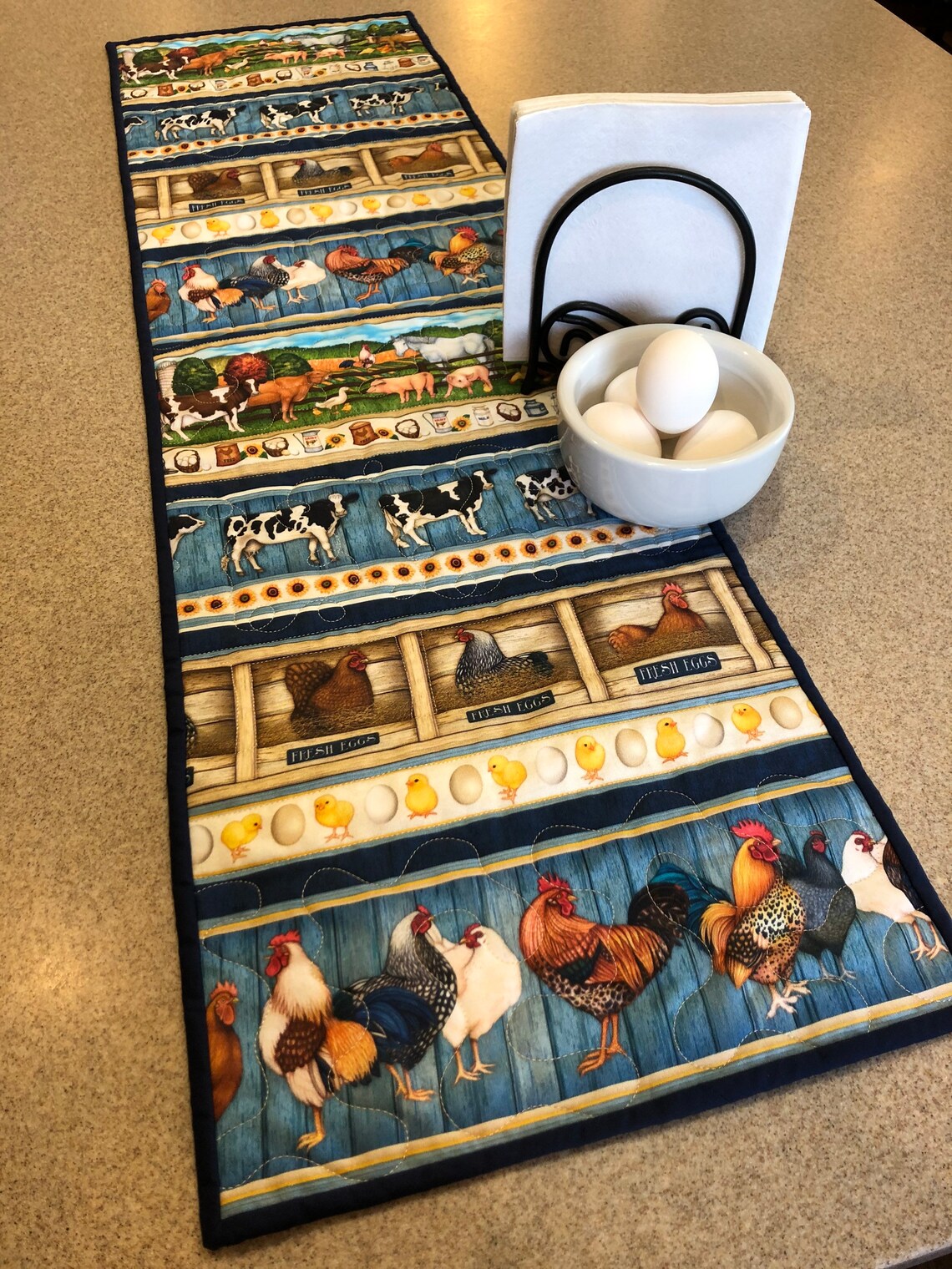 Table Runner quilted handmade Farm Animals | Etsy