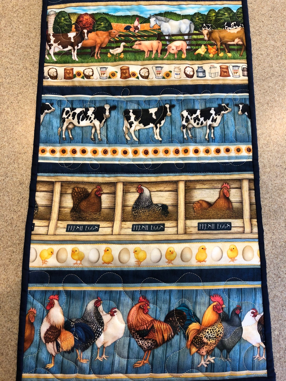 Table Runner quilted handmade Farm Animals | Etsy
