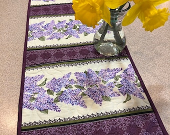 Purple Lilacs Table Runner, Handmade Floral Patchwork Quilted 16 X 40 ...