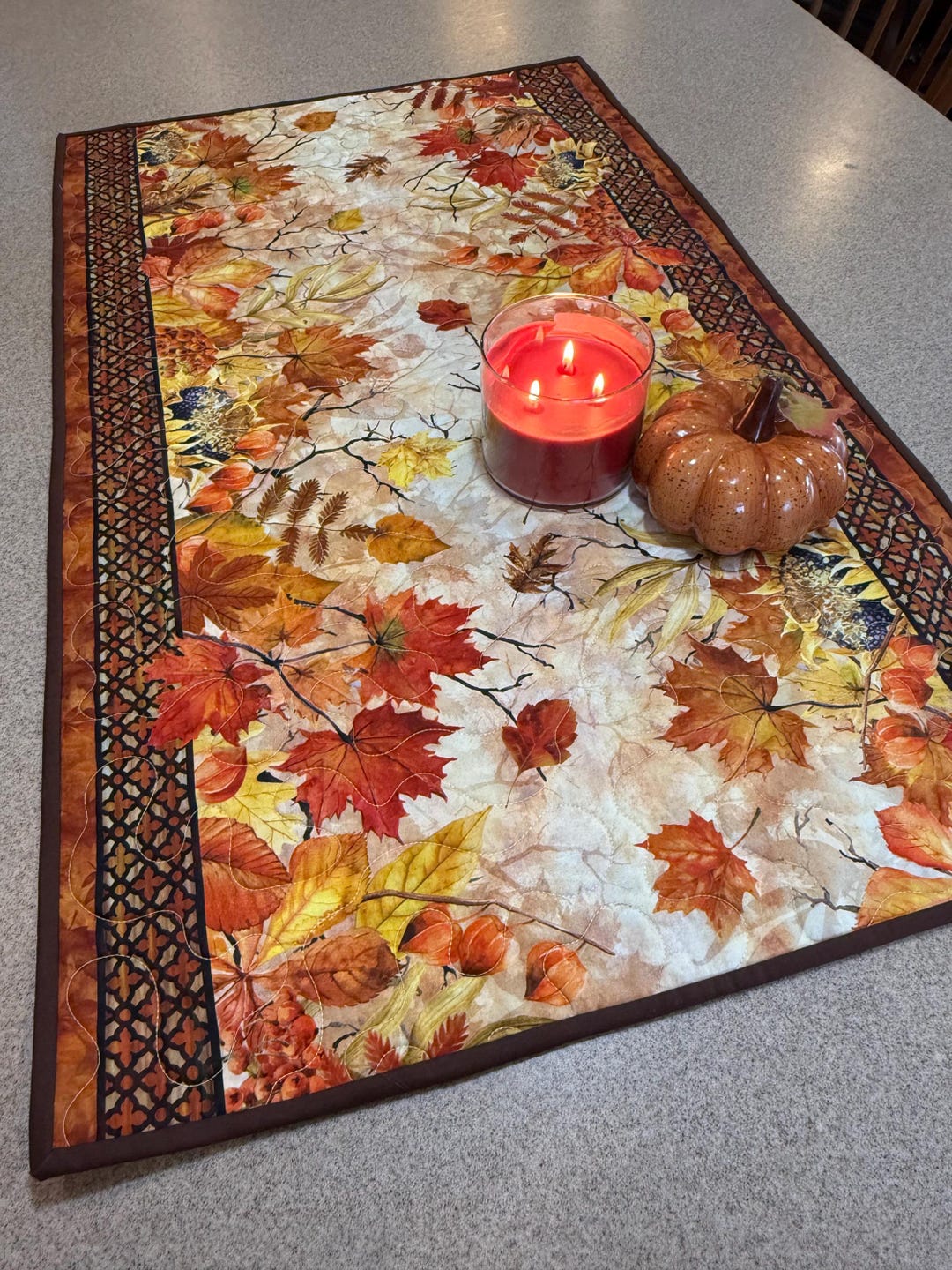 Table Runner, Quilted, Handmade - Fall Leaves and Flowers - Etsy