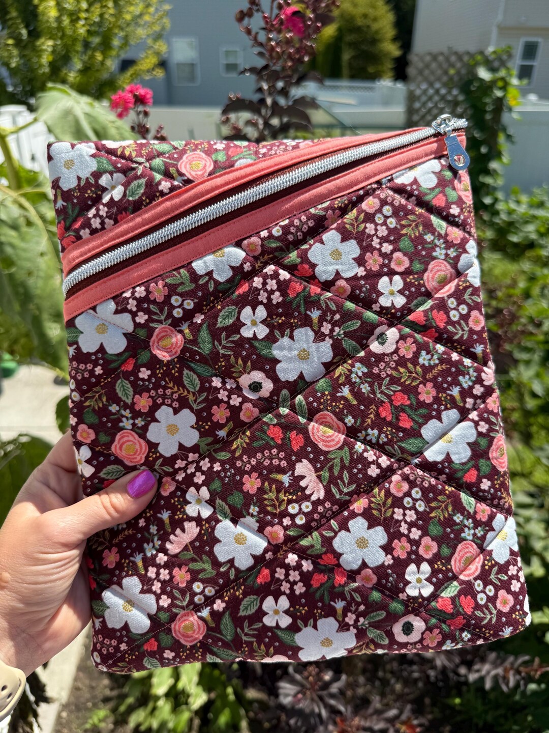 Quilted Tablet Zipper Bag: Handmade Padded Tech Case - Floral - Etsy
