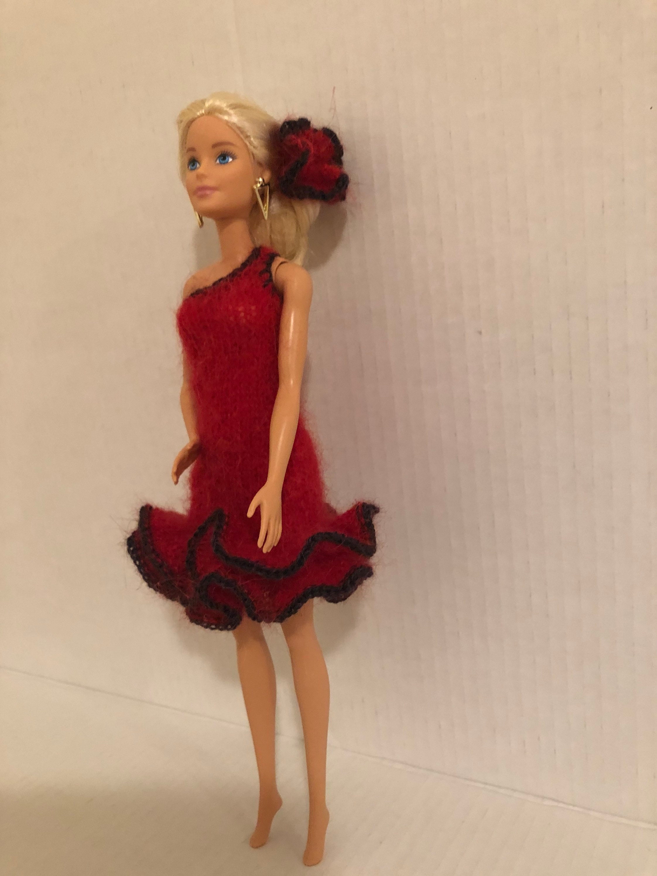 Knitted One Shoulder Ruffled Salsa Dress for 12 Barbie Doll | Etsy