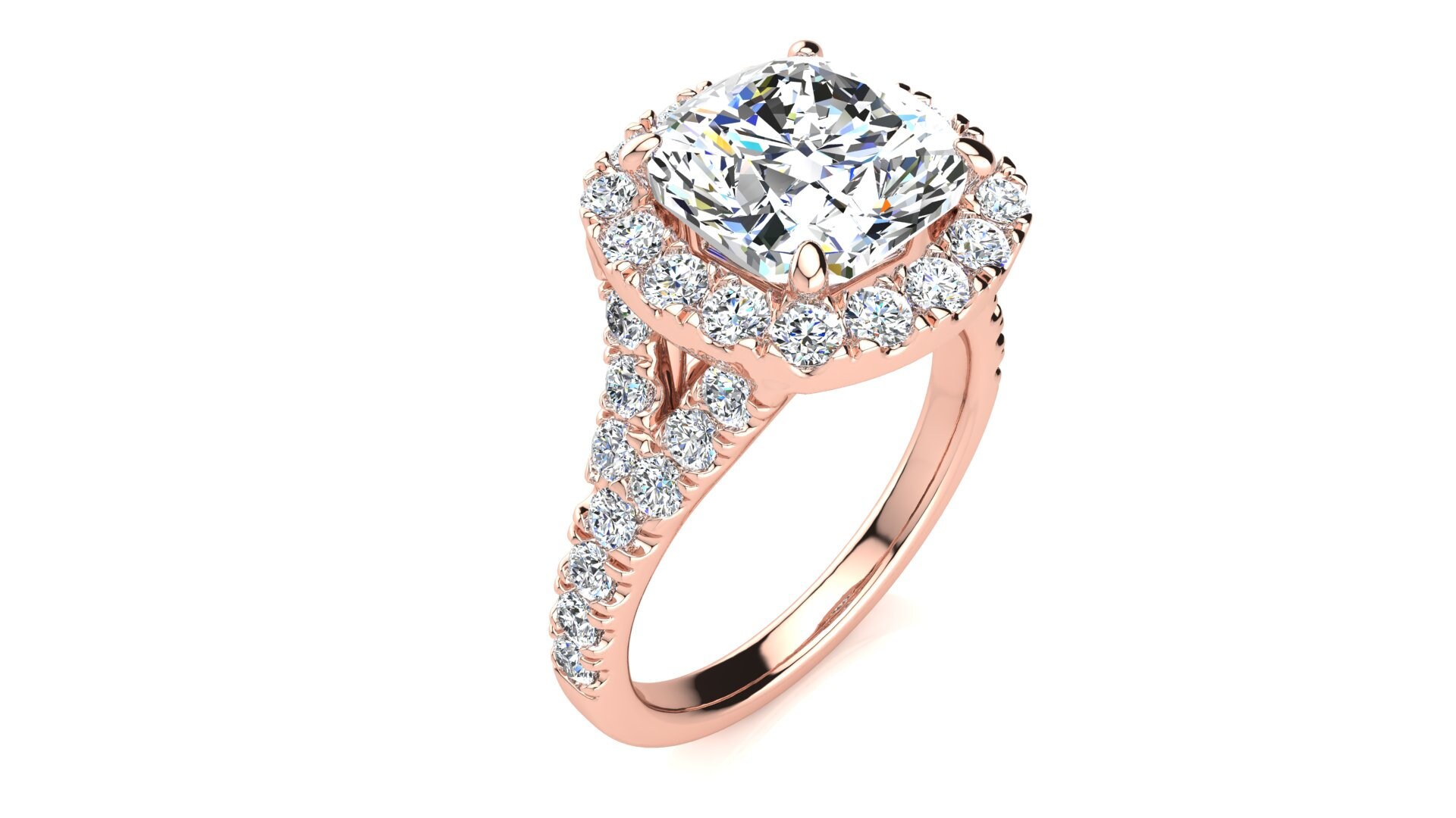 2.00ct Cushion Moissanite in Diamond Halo with Split Diamond | Etsy