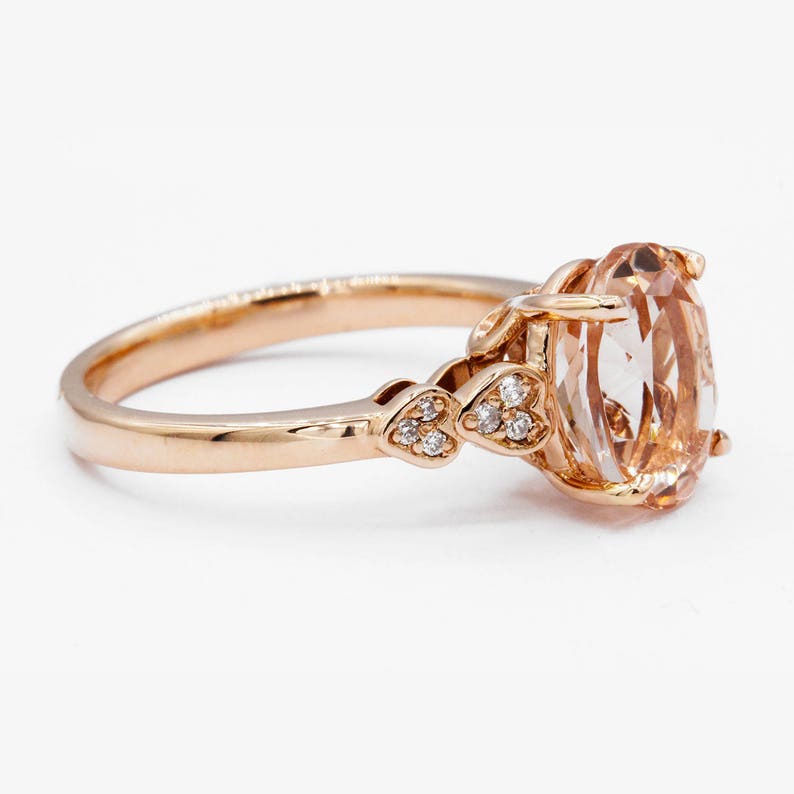 14K Rose Gold Oval Morganite Ring Engagement Ring | Etsy