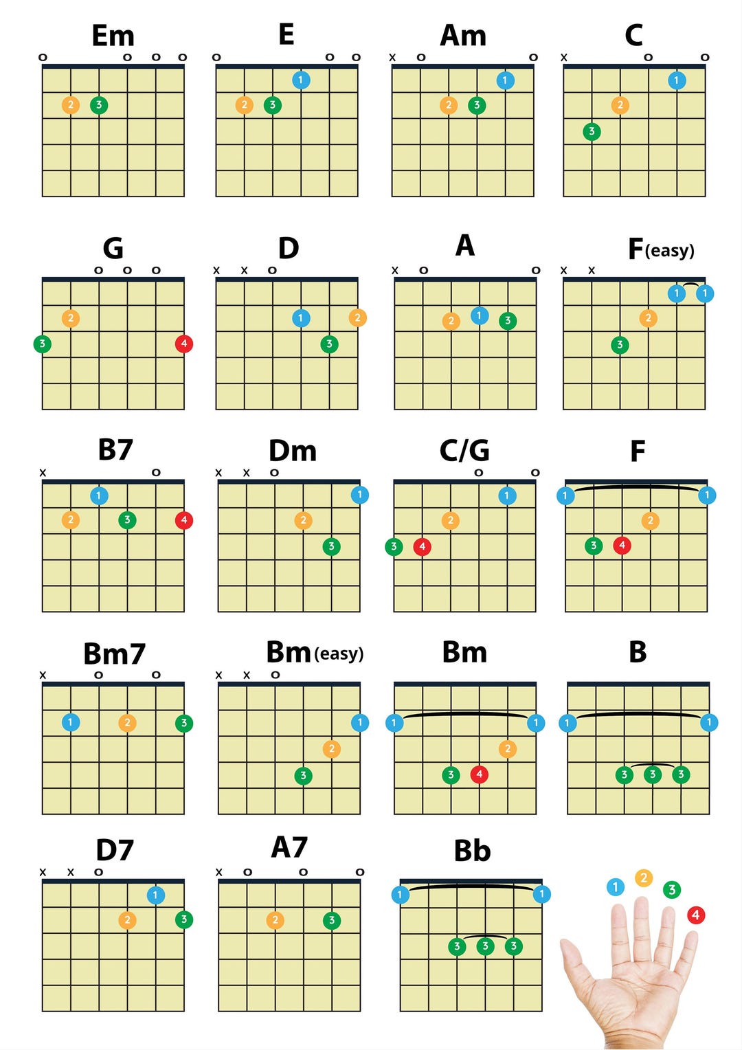 Intermediate Guitar Chords Chart: Large Printable PDF Poster (11.7x16.5 ...