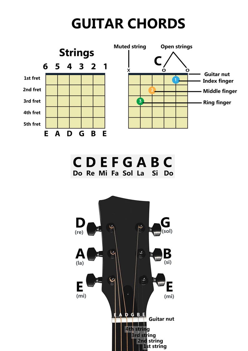 Intermediate Guitar Chords Chart: Large Printable PDF Poster (11.7x16.5 ...