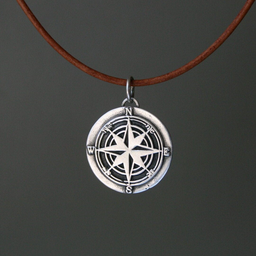 Compass Pendant With Leather Chain Brown, Compass Pendant, Chain With ...