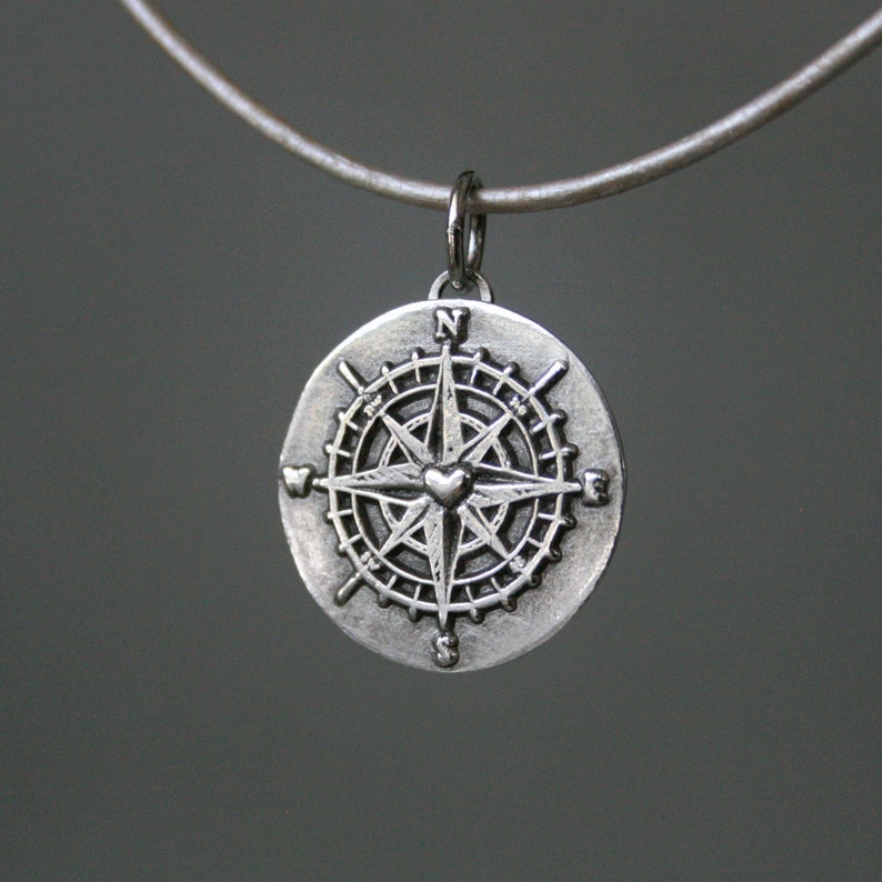 Chain compass with heart handmade silver chain with compass | Etsy