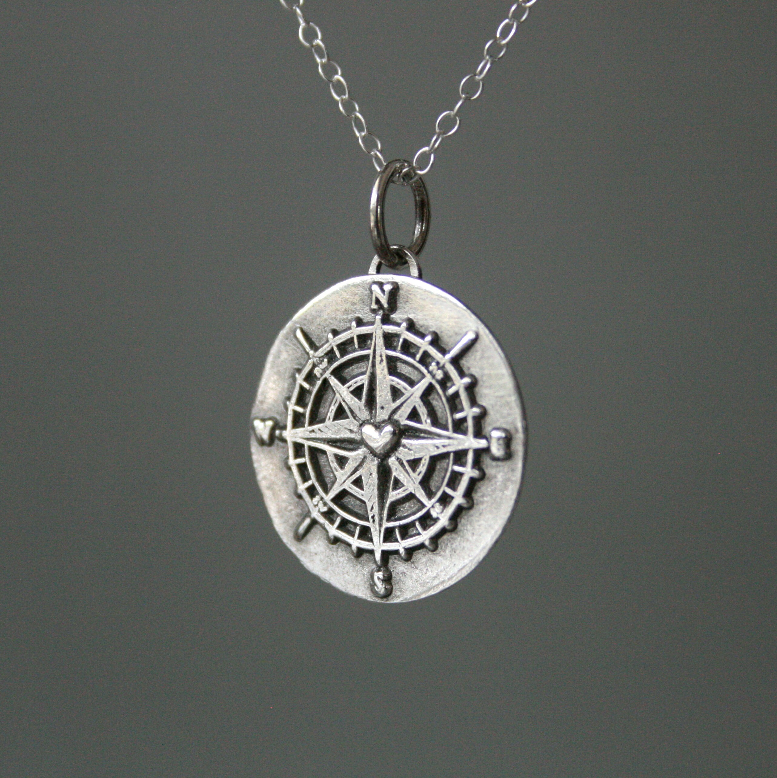 Chain Compass With Heart Handmade Silver Chain With Compass | Etsy UK