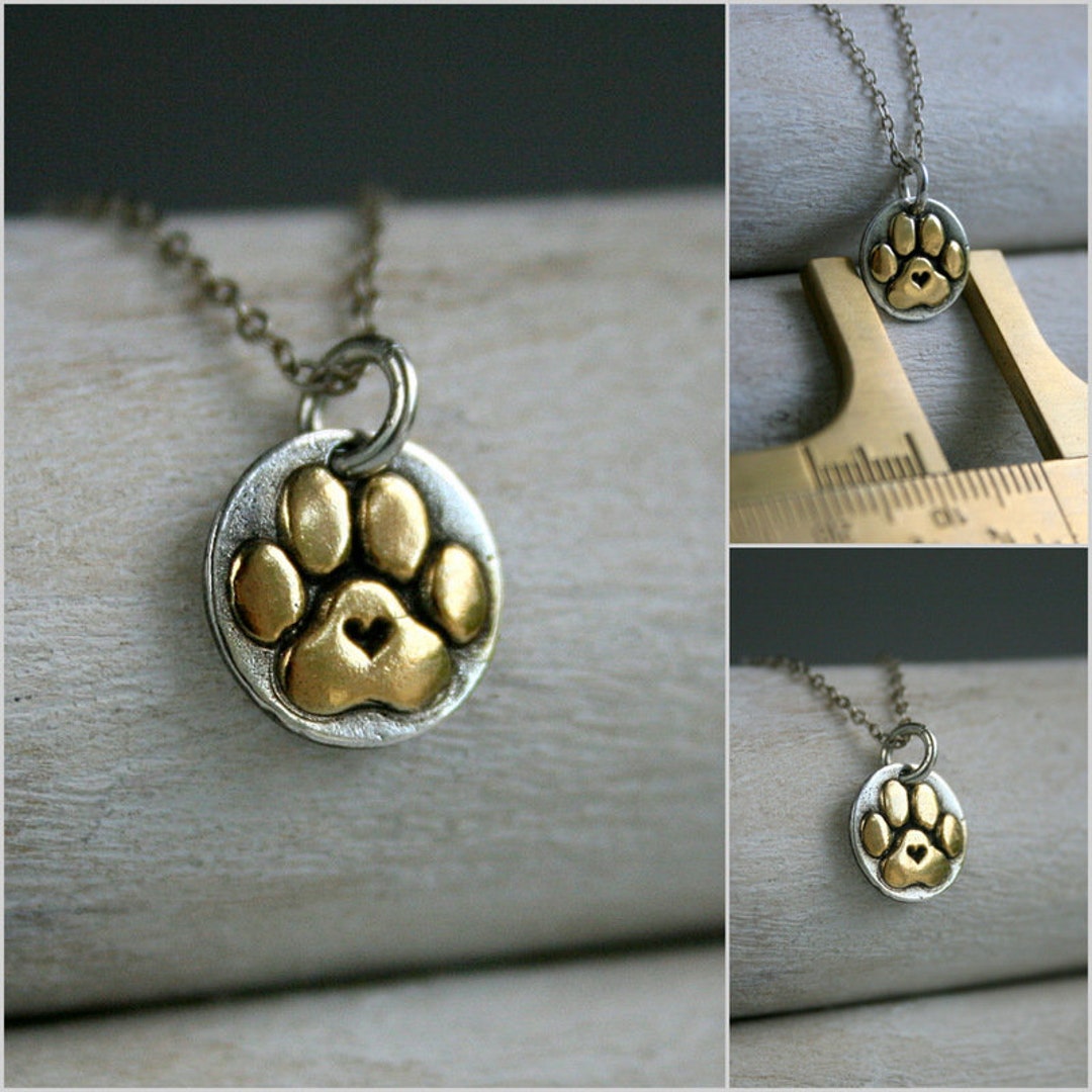Chain Paw With Heart, Pendant Silver Gold, Recycled 925 Sterling Silver ...